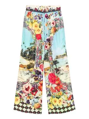 Camilla Floral-print Silk Trousers - Blue