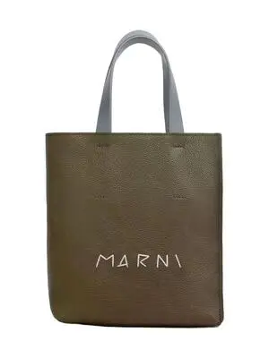 Marni Logo-printed Leather Tote - Green