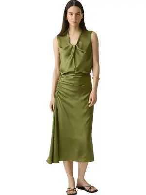 Theory Ruched A-line Midi Skirt - Avocado