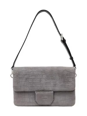 ALLSAINTS Ondine Croc Embossed Suede Shoulder Bag - Slate Blue