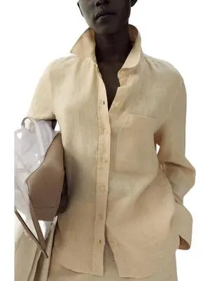 Mango Linen Button-up Shirt - Yellow