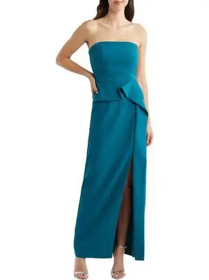 Vince Camuto Laguna Ruffle Detail Strapless Gown - Teal