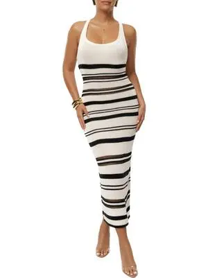 JLUXLABEL Stripe Halter Maxi Sweater Dress - Ivory