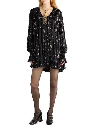 Chloé Liberty Print Silk Charmeuse Minidress - Black