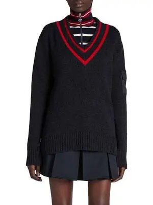 Moncler Padded V-neck Sweater - Dark Navy Blue
