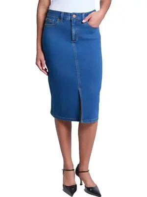 Jones New York City Slit Front Denim Midi Skirt - Shore Wash