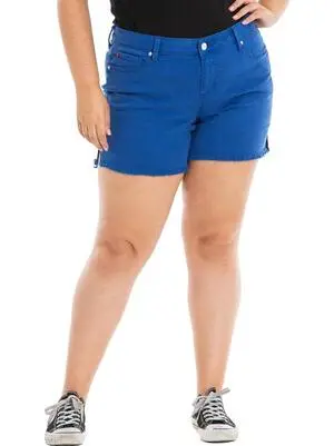 SLINK JEANS Frayed Hem Side Vent Denim Shorts - Classic Blue