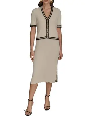 Donna Karan New York Ribbed Dress And Cardigan Set - Cream/ Beach Sand