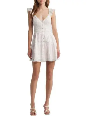 LoveShackFancy Rietta Lace Inset Cotton Minidress - Powder Pink