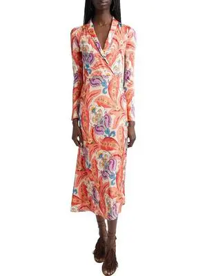 Etro Paisley Print Long Sleeve Midi Dress - Stampa F.do Rosa