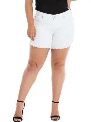 SLINK JEANS Frayed Hem Side Vent Shorts - White