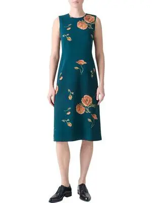 Akris Anemone Floral Print Wool-blend Sheath Dress - River Green-terra