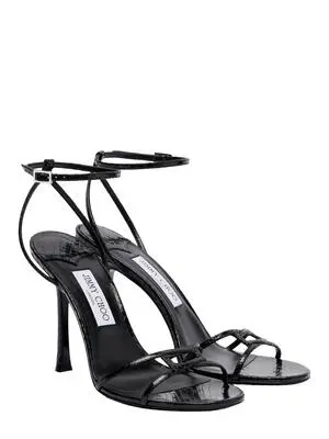 JIMMY CHOO Leo 100 Leather Sandals - Black