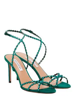 AQUAZZURA Love Struck Embellished Leather Sandals - Green
