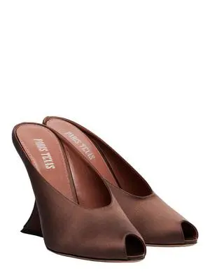 Paris Texas Nina 105 Satin Wedge Mules - Brown