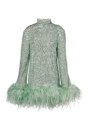 TALLER MARMO Gina Sequined Feather-trimmed Minidress - Green