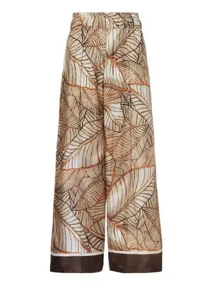 Brunello Cucinelli Printed Silk Wide-leg Pants - Brown