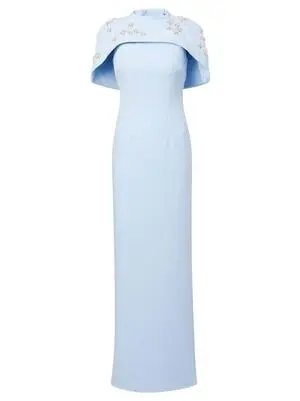 Safiyaa Embellished Caped Gown - Blue