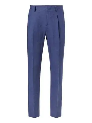 Sunspel Pleated Linen Straight Pants - Blue