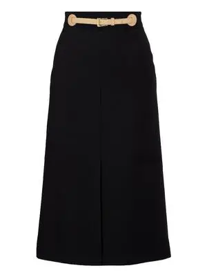 Valentino Garavani Belted Wool And Silk Midi Skirt - Black