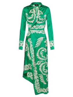 Etro Printed Satin Wrap Dress - Green