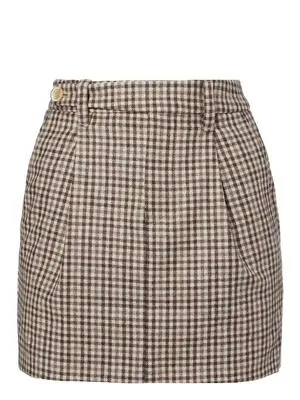 Brunello Cucinelli Checked Virgin Wool Flannel Miniskirt - Brown