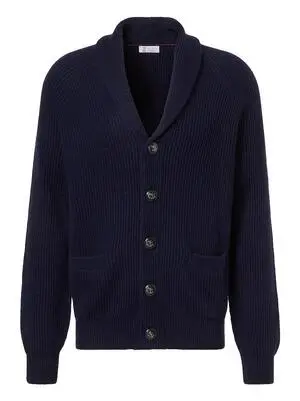 Brunello Cucinelli Ribbed-knit Cotton Cardigan - Blue