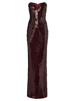 THE NEW ARRIVALS ILKYAZ OZEL Azzurra Sequined Corset Gown - Burgundy