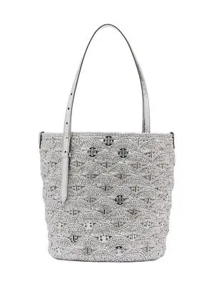 Rabanne Embellished Lamé Raffia Tote Bag - Silver