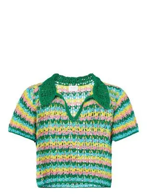 Anna Kosturova Striped Crochet Polo Shirt - Green