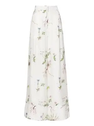 Erdem Floral Printed Wide-leg Pants - White