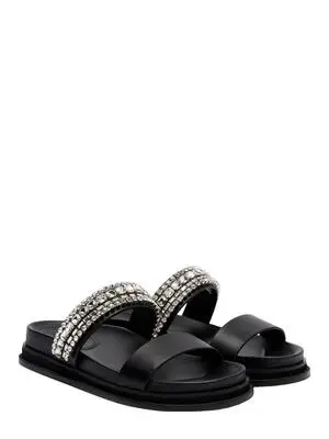 JIMMY CHOO Jadi Crystal-Embellished Leather Slides Black