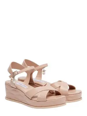 JIMMY CHOO Astra 60 Leather Wedge Sandals - Pink
