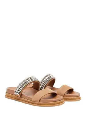 JIMMY CHOO Jadi Crystal-embellished Suede Slides - Brown