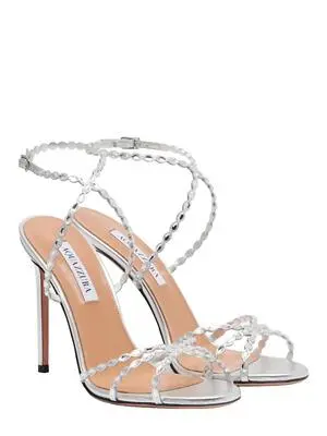 AQUAZZURA Love Struck 105 Embellished Leather Sandals - Silver
