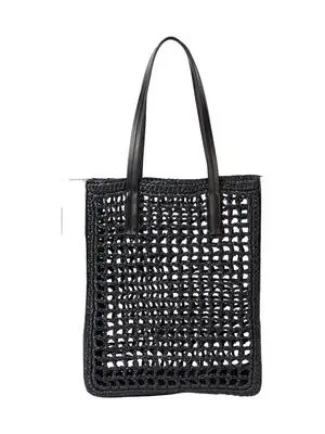 Khaite Small Leather-trimmed Raffia Tote Bag - Black