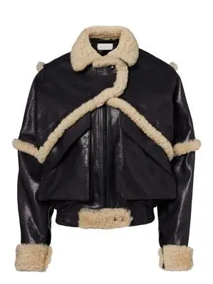 Magda Butrym Shearling-trimmed Leather Bomber Jacket - Blue