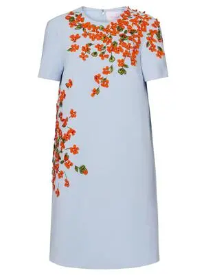 Carolina Herrera Floral-appliqué Crêpe Shift Dress - Blue