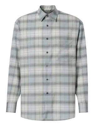 Auralee Checked Wool Shirt - Blue
