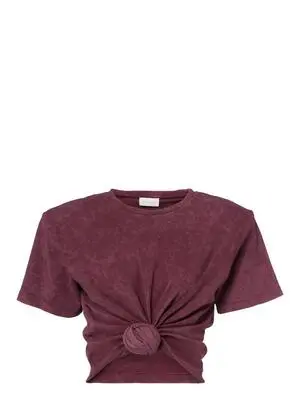 Magda Butrym Cropped Cotton-Blend T-Shirt Burgundy