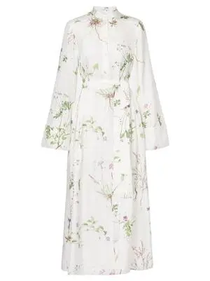 Erdem Floral Printed Silk Midi Dress - White