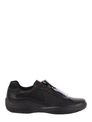 Prada America's Cup Leather-Trimmed Sneakers Black