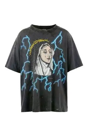 SAINT MXXXXXX Lightning-print T-shirt - Grey