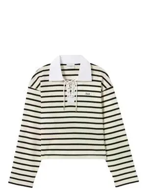 Claudie Pierlot Striped T-shirt With Lace-up Detail - Neutrals