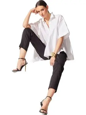 Natori Cotton Poplin Trapeze Shirt - White