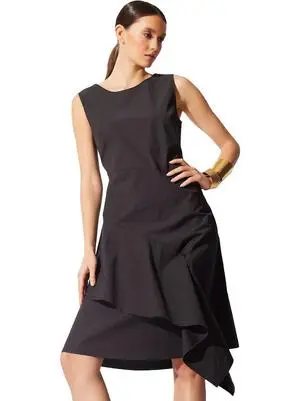 Natori Tech Cotton Taffeta Asymmetric Dress - Black