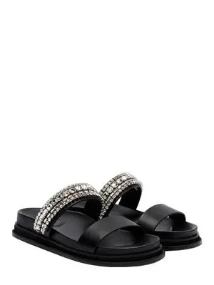 JIMMY CHOO Jadi Crystal-embellished Leather Slides - Black