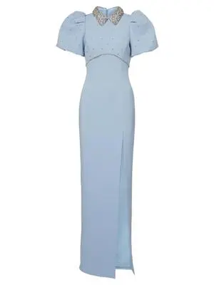 Rebecca Vallance Amery Embellished Puff-sleeve Gown - Blue