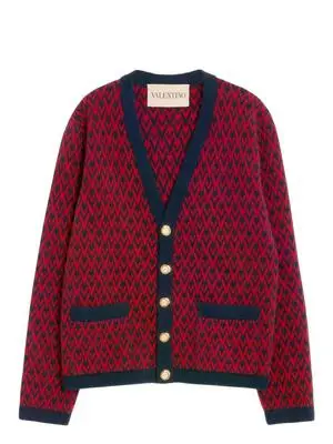 Valentino Garavani Wool Cardigan With Jacquard Pattern - Red