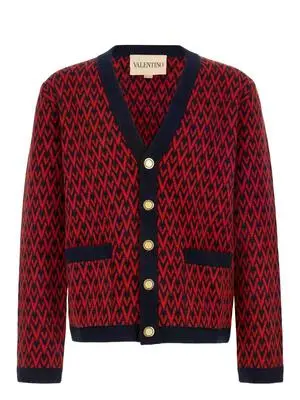 Valentino Garavani V-pattern Button-front Cardigan - Red